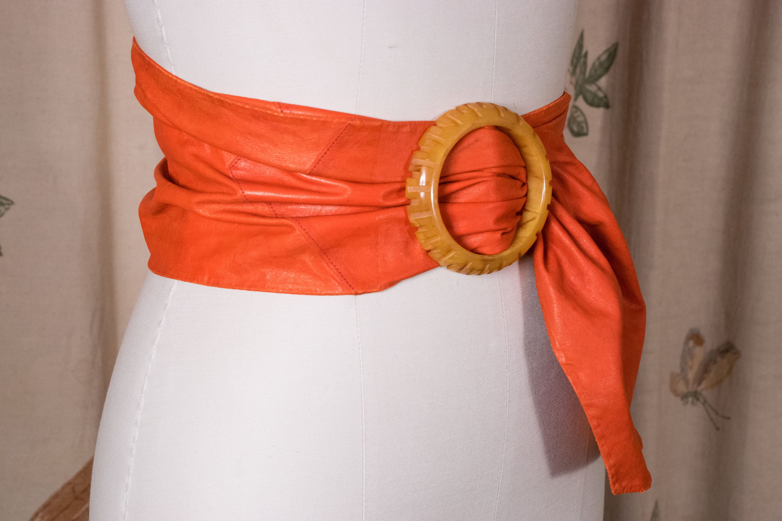 1950s Belt - Killer Ultra Wide Orange Soft Leather Cincher Belt with ...