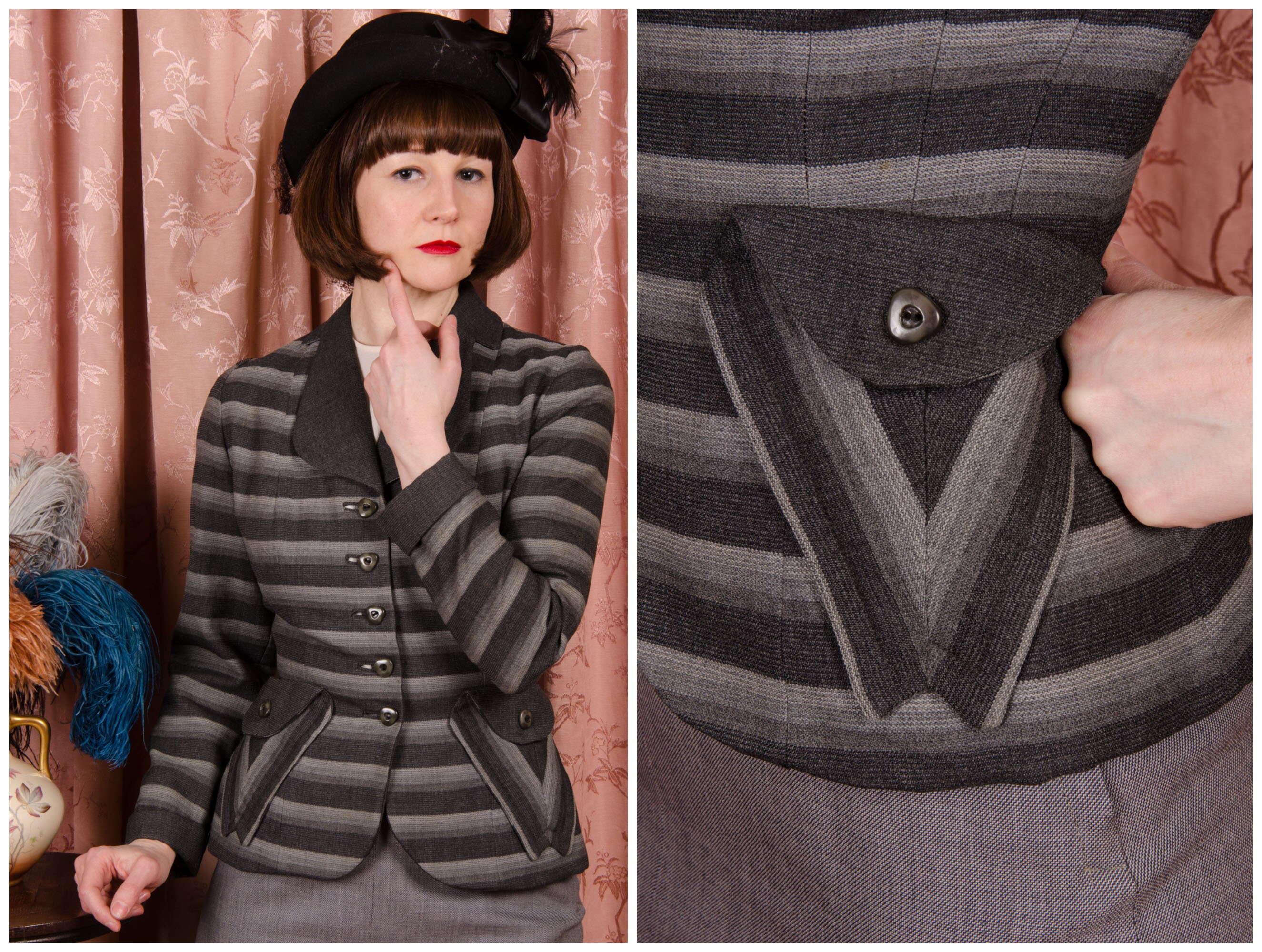 1950s Jacket - Chic Vintage 50s Grey Scale Striped New Look Tailored ...