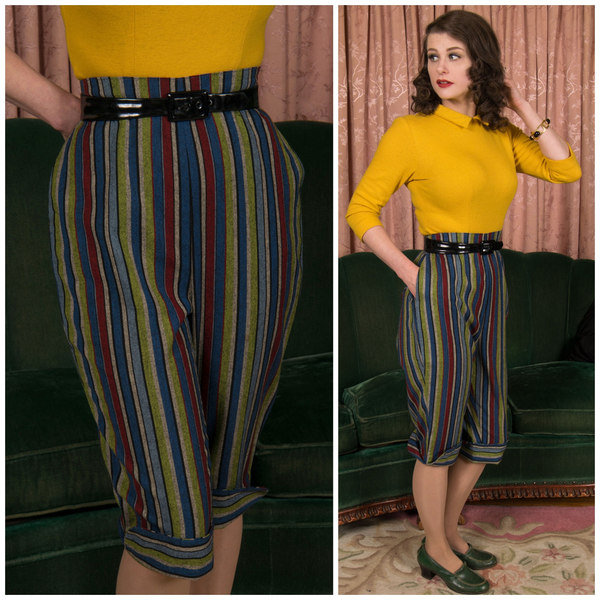 1950s Pants - Killer Vintage 50s High Waist Heathered 1950s Pants - Killer Vintage 50s High Waist Heathered