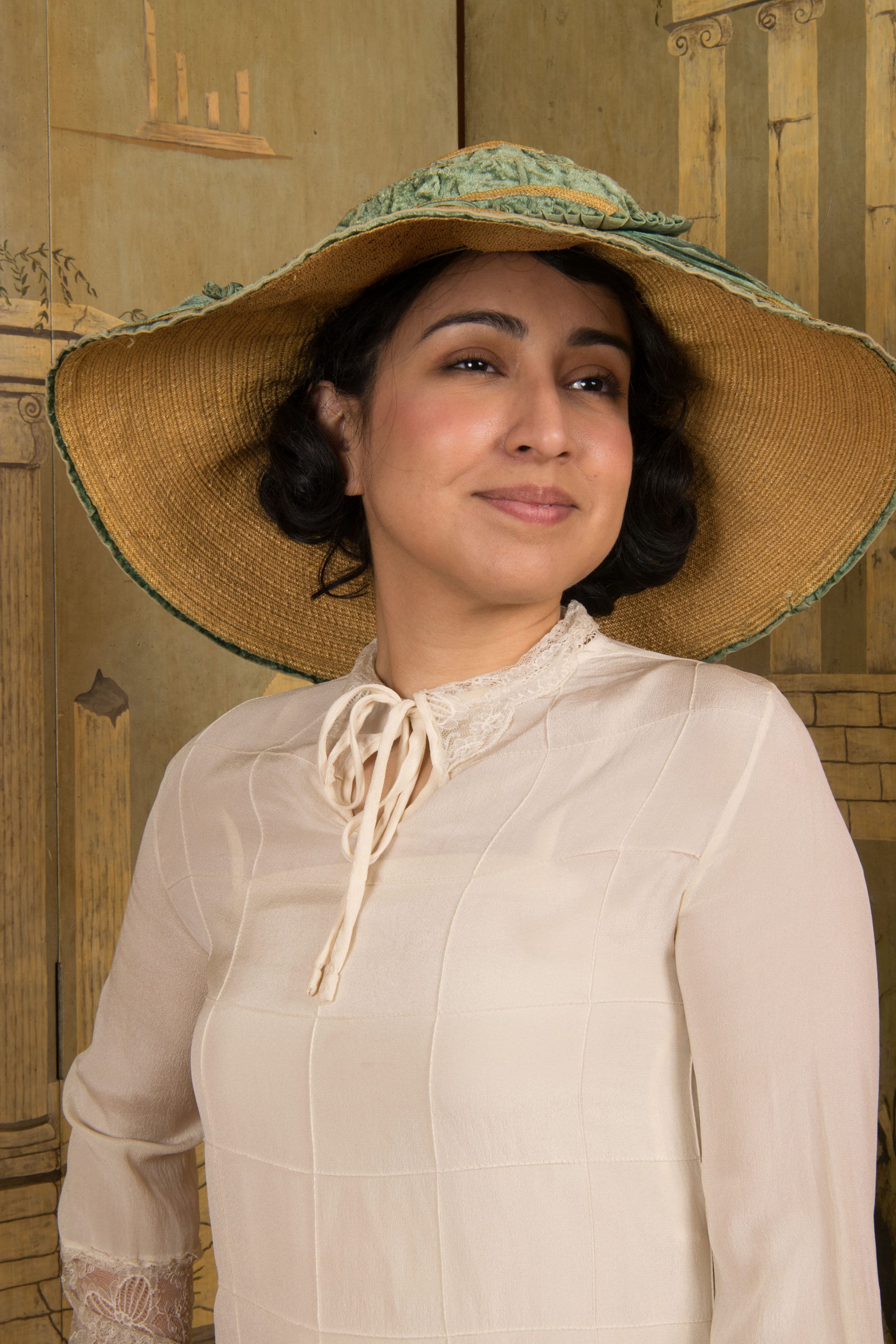 1910s Hat - Rare Late 1910s Decadent Straw Summer Hat with Ruched Green ...