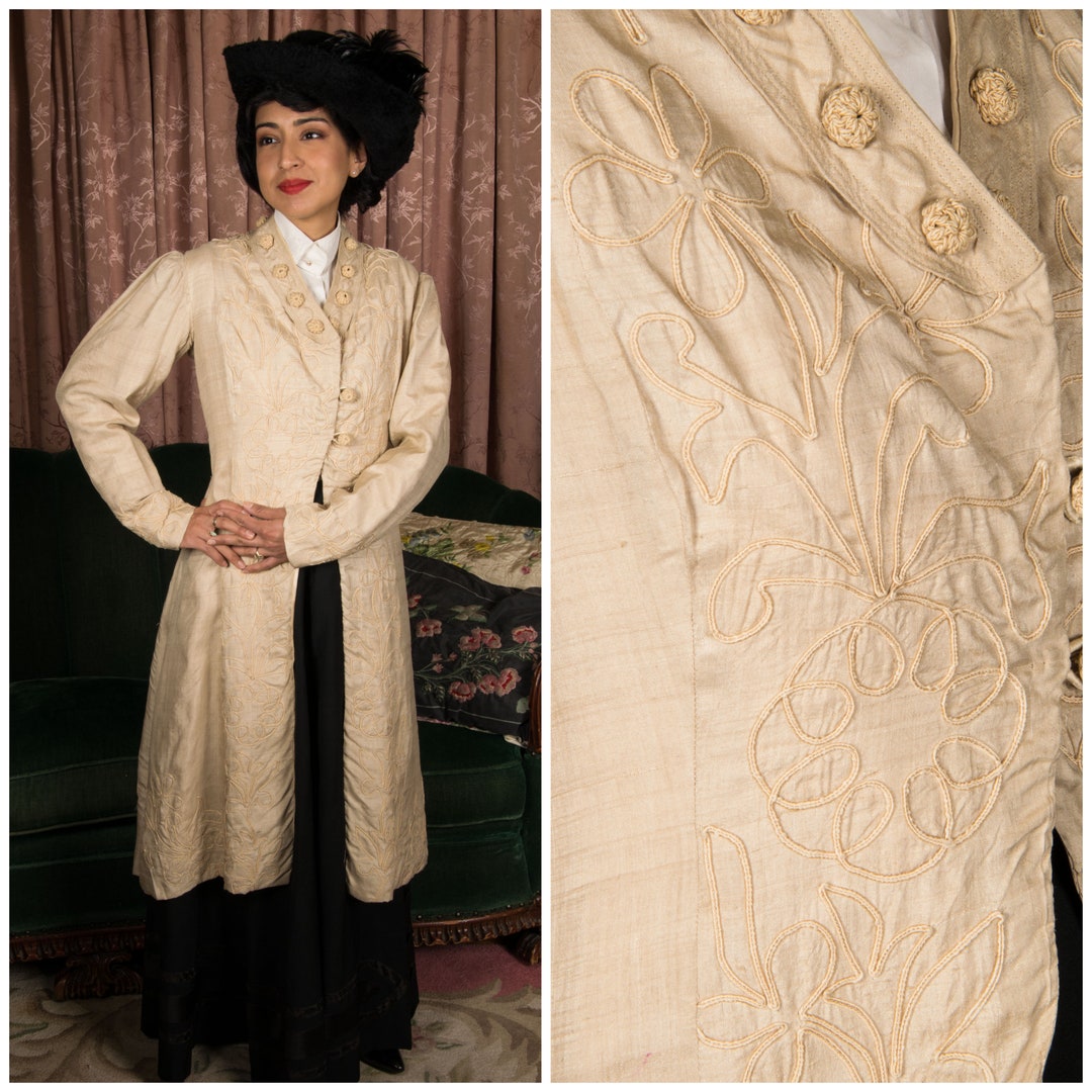 Edwardian Jacket - Elegant Tussah Silk Day Coat C. 1910-1912 With ...