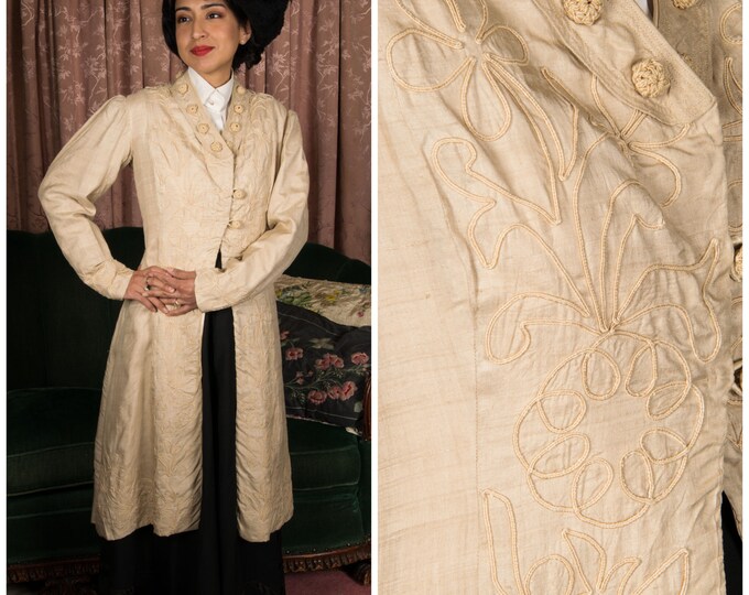 Edwardian Jacket - Elegant Tussah Silk Day Coat C. 1910-1912 With ...