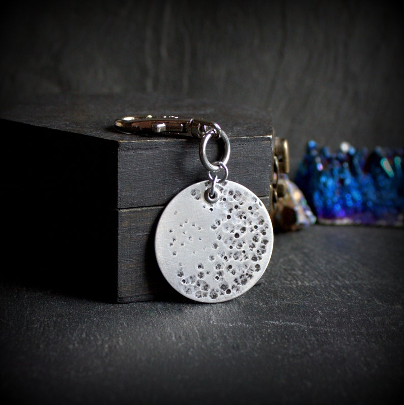 Full Moon Keychain Hammered Aluminium Oxidized Patina | Etsy
