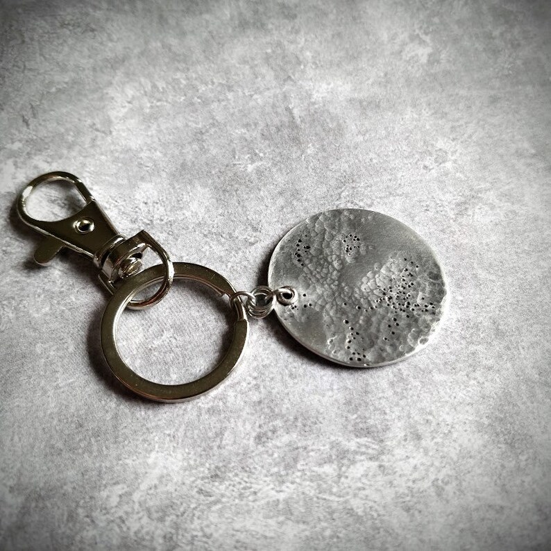 Full Moon Keychain Hammered Aluminium Oxidized Patina - Etsy