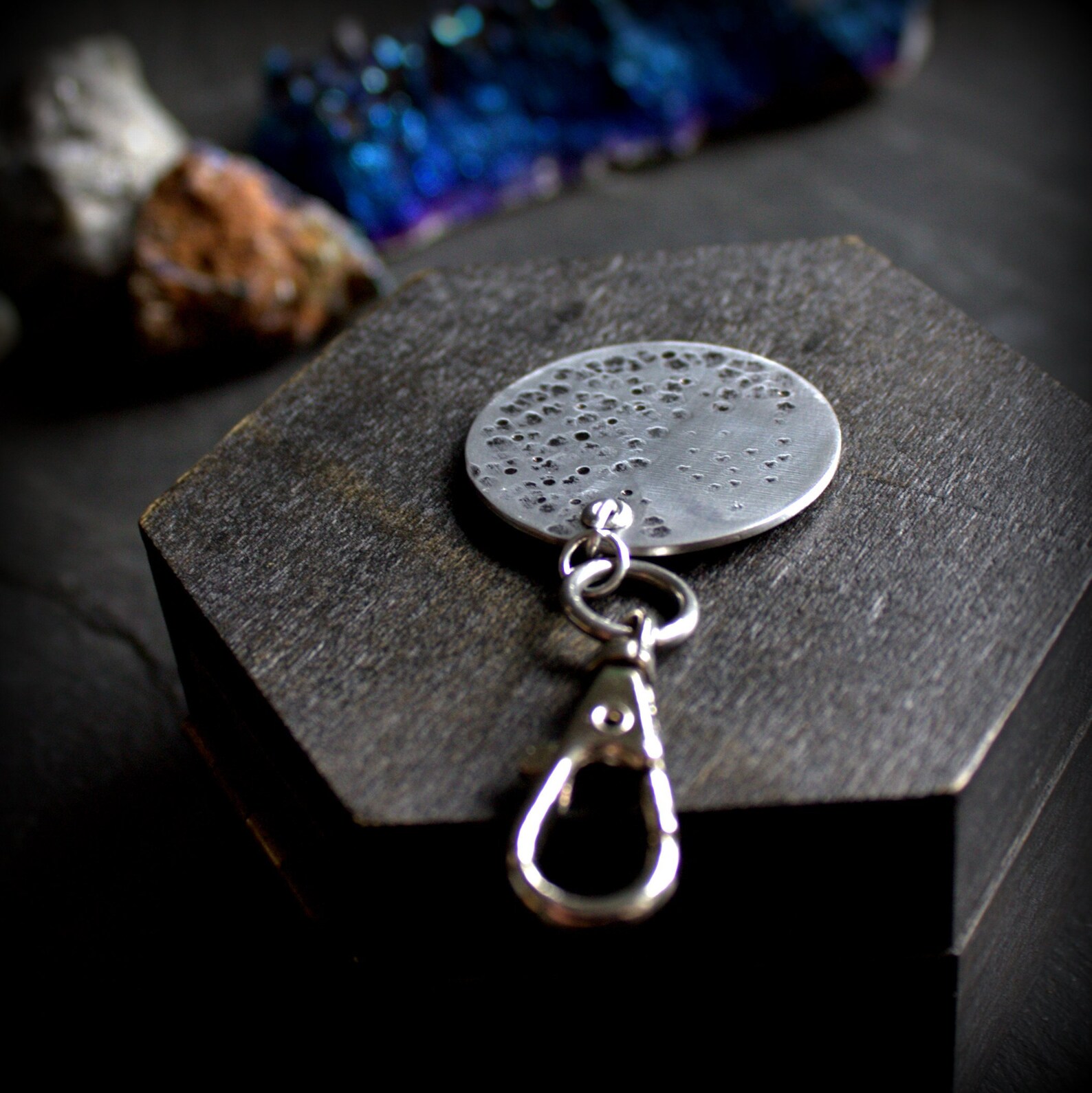 Full Moon Keychain Hammered Aluminium Oxidized Patina | Etsy