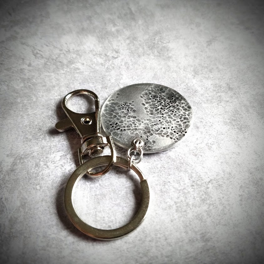 Full Moon Keychain Hammered Aluminium Oxidized Patina - Etsy