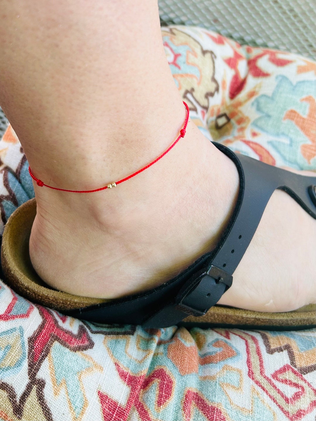 14K Solid Gold | Red String Anklet | Kabbalah Ankle Bracelet | Thin Red Thread | Red Silk Anklet ...