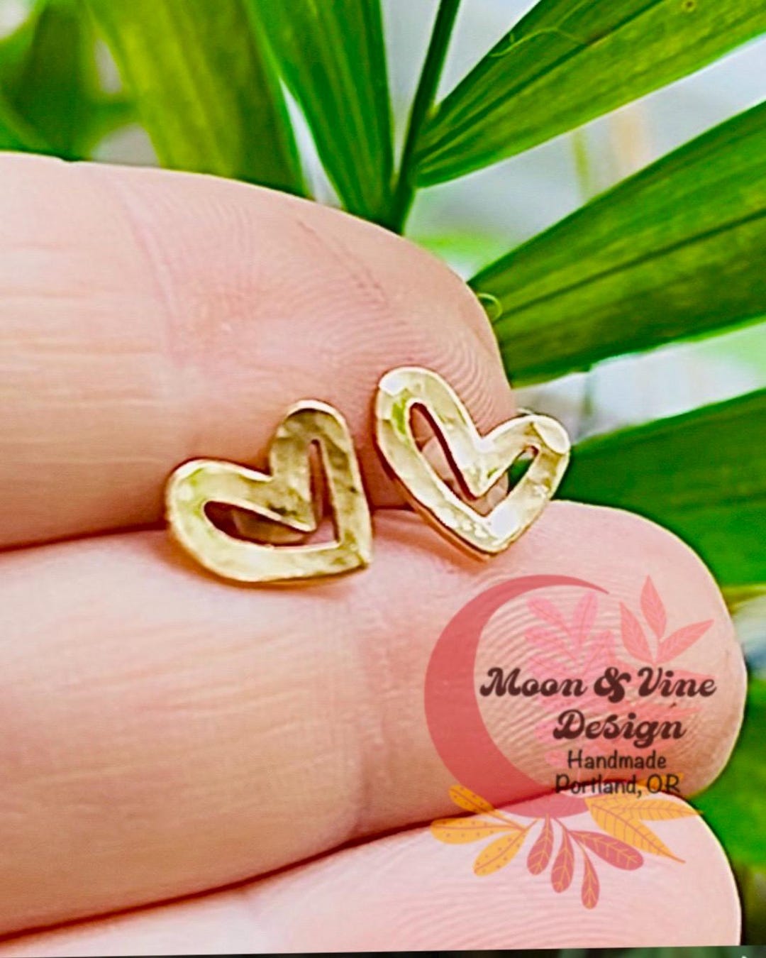 18K Gold Heart Studs | Hand Hammered | 18K Gold Filled | Dainty Heart ...