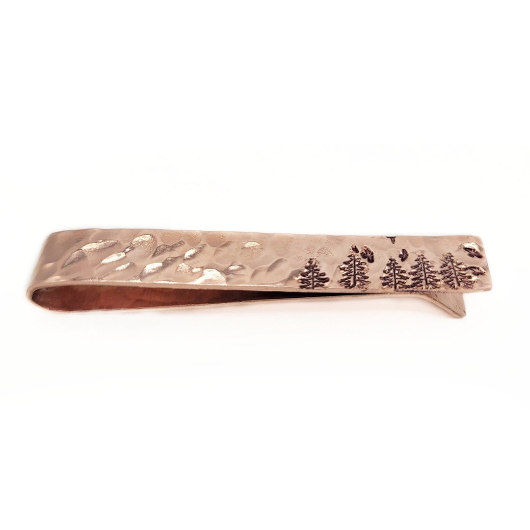 Tie Bar- Forest and Birds - Hammered Copper- Custom Length and Edge - Etsy