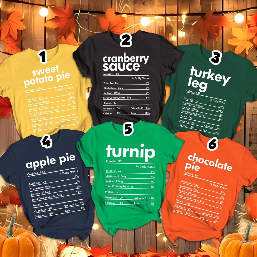 Nutrition Thanksgiving Food Shirts, Family Matching Thanksgiving Shirts ...