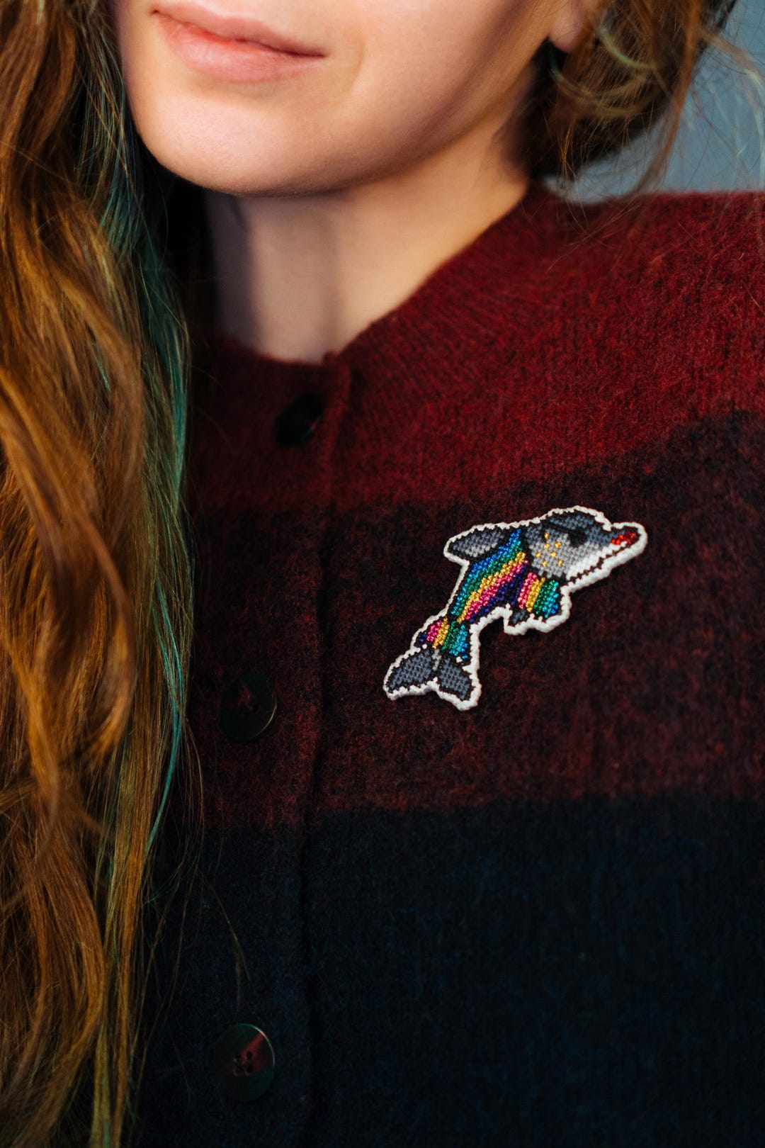 Blind Disco Dolphin Cross Stitch Handmade Pin - Etsy