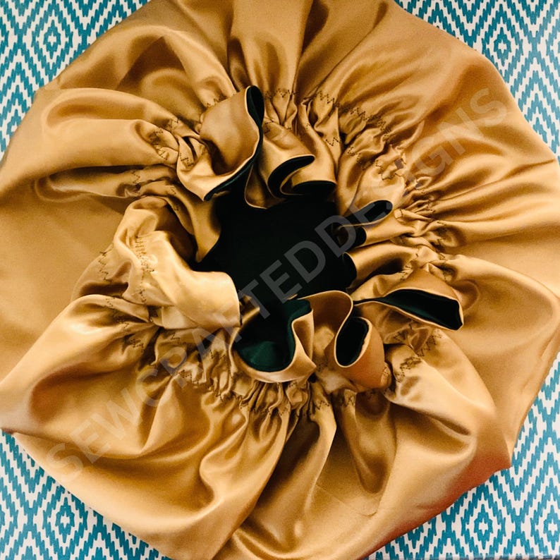 Reversible Satin Bonnet – Hunter Green & Gold | Adjustable Bonnet for ...