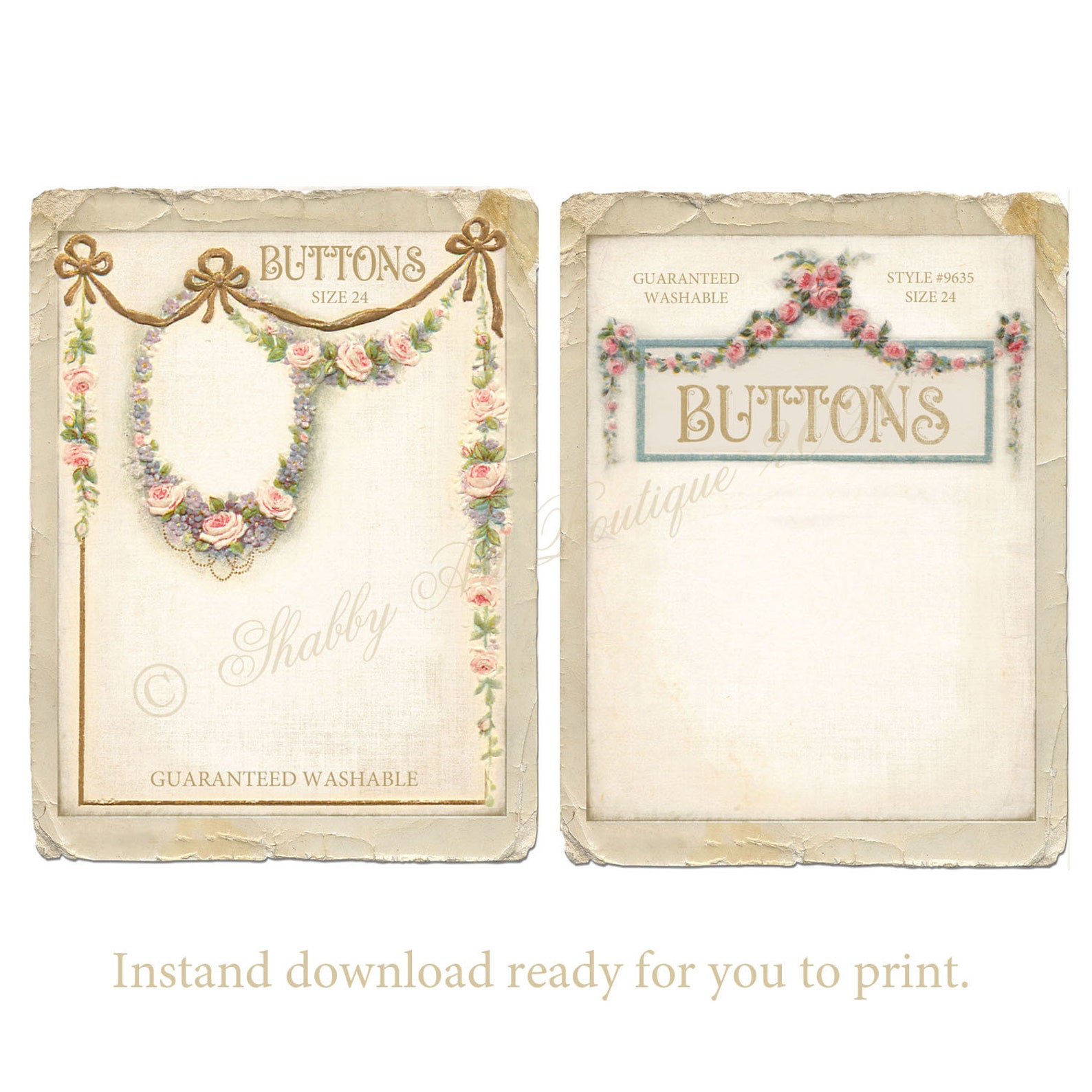 Printable Victorian Button Cards - Etsy