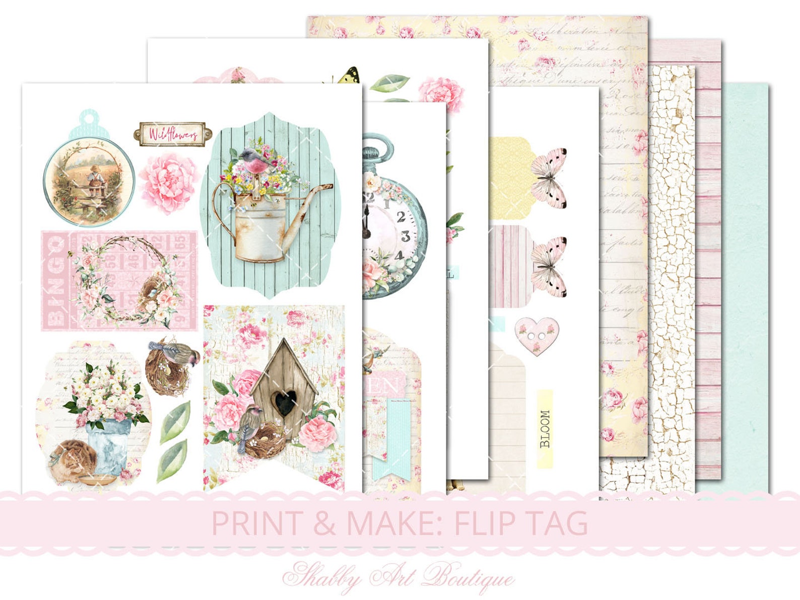 Print & Make Project: Shabby Cottage Garden Flip Tag - Etsy