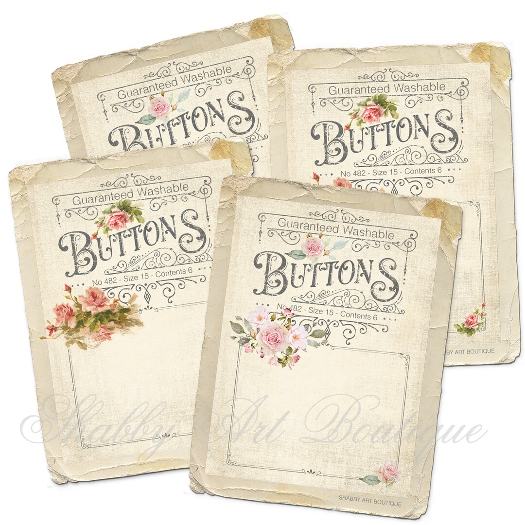 Printable Vintage Button Cards & Digital Collage - Etsy
