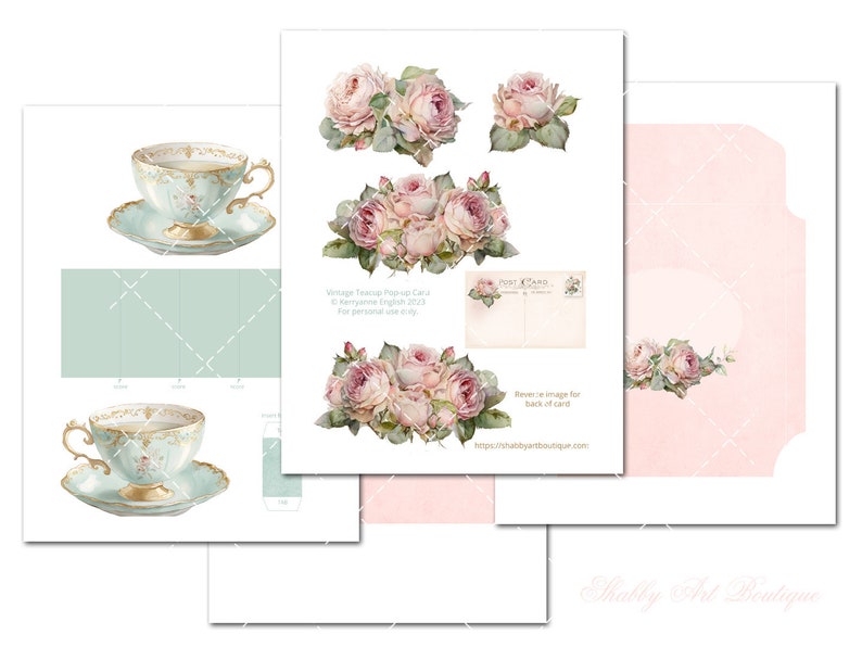 Print & Make: Vintage Teacup and Roses Pop-up Card Kit (A4 and Letter ...
