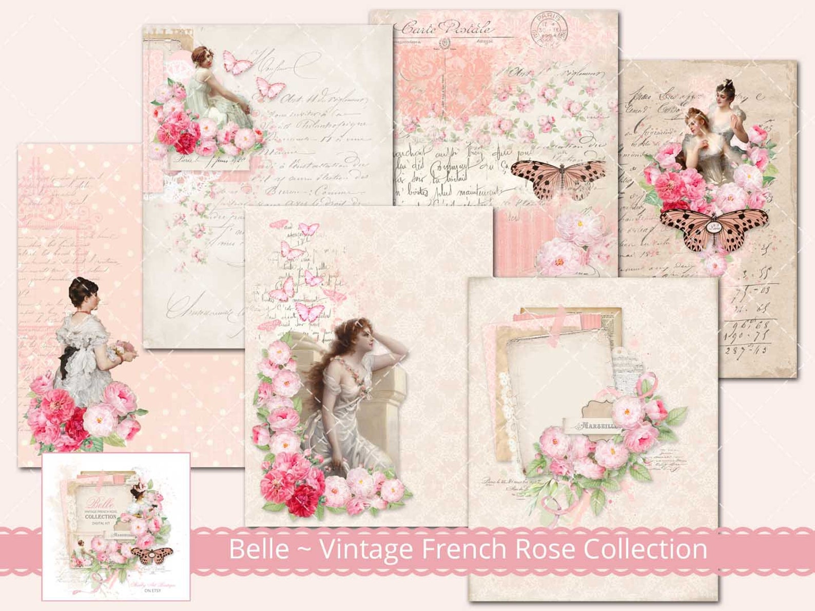 USA Letter: Belle Vintage French Rose Collection - Etsy