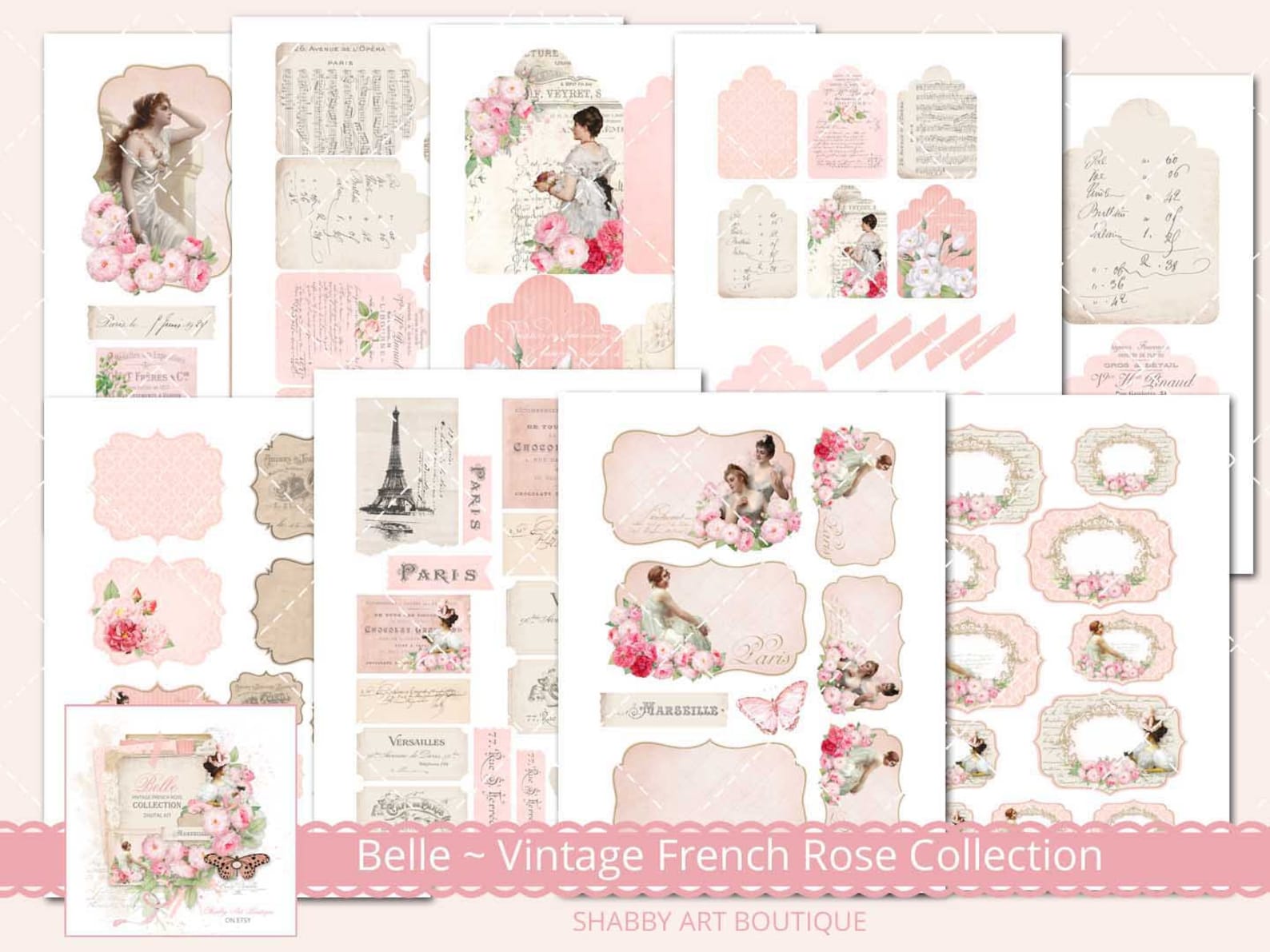 USA Letter: Belle Vintage French Rose Collection - Etsy