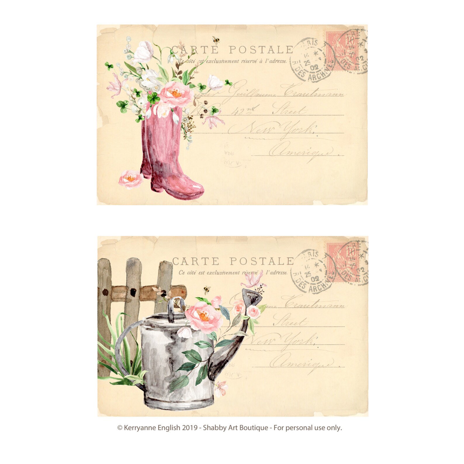 Vintage Cottage Garden Postcards Printables Instant Download | Etsy