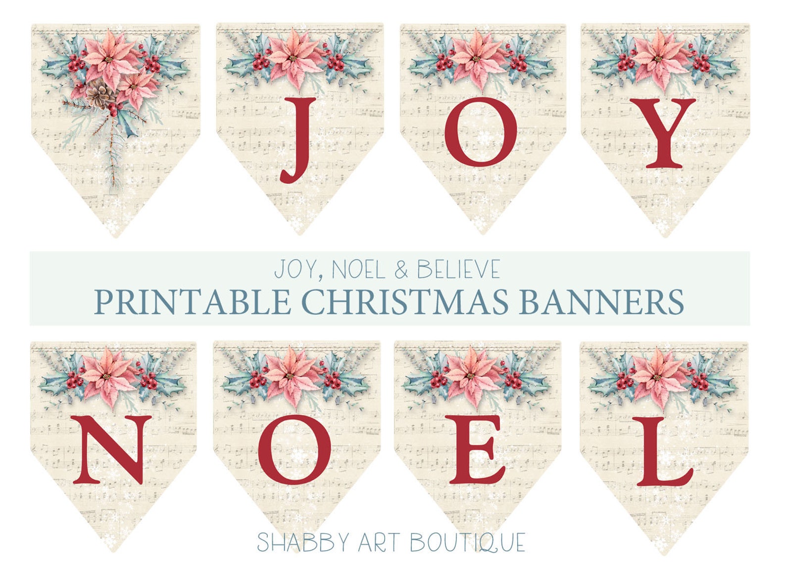 Printable Joy Noel & Believe Christmas Banners | Etsy