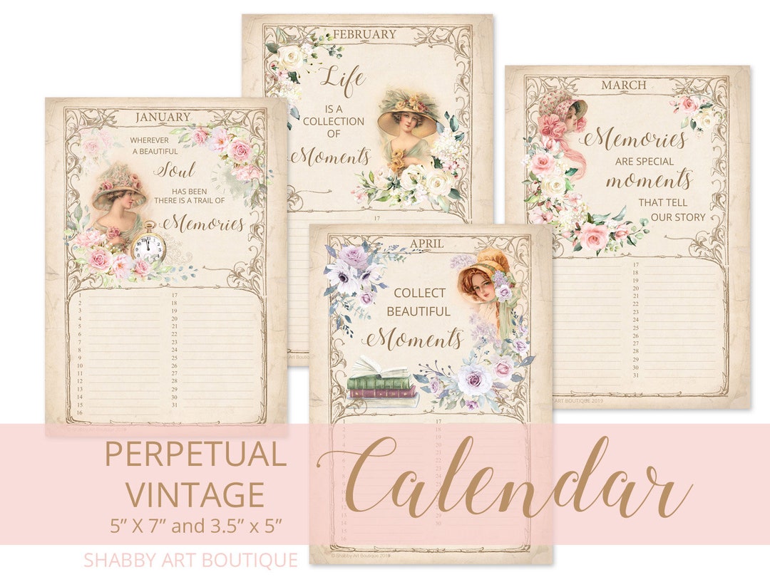 Perpetual Vintage Calendar (prints in A4 and Letter Size) - Etsy