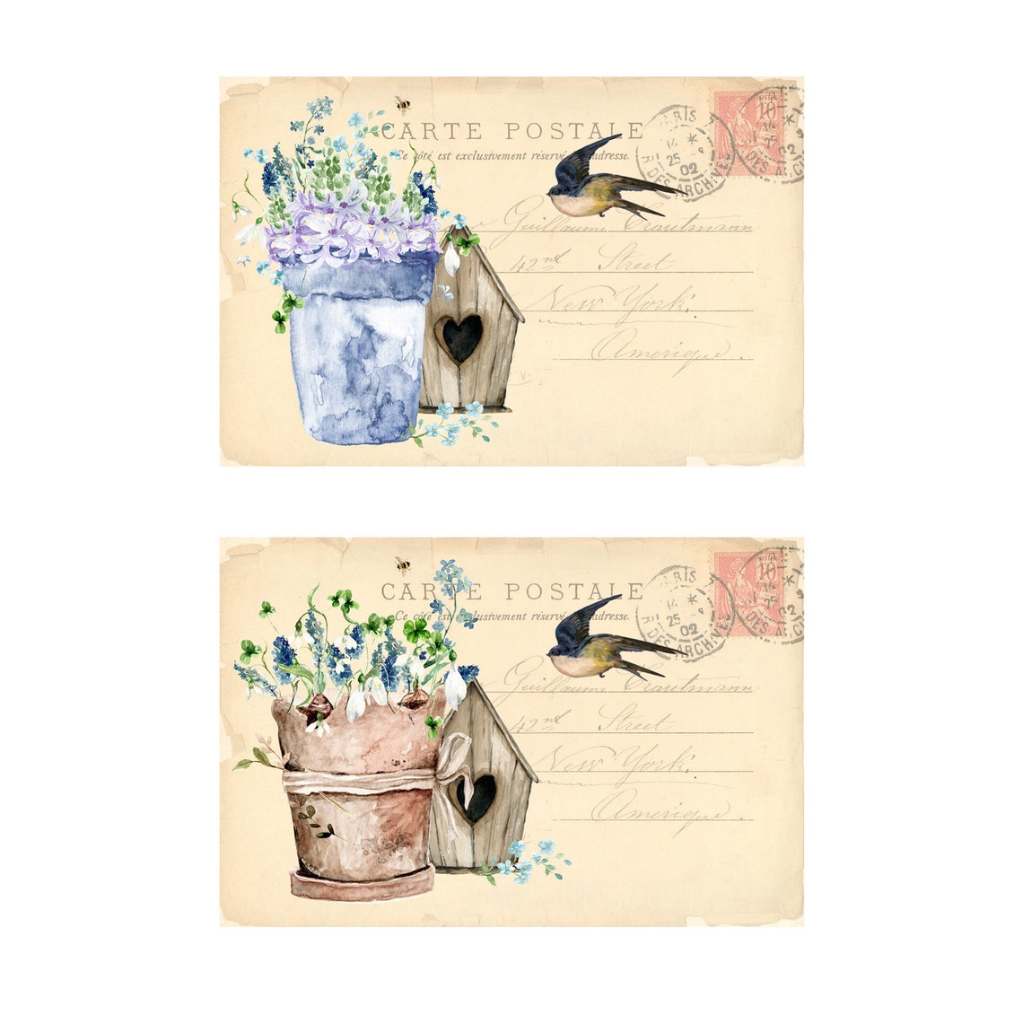 Vintage Cottage Garden Postcards Printables Instant Download - Etsy
