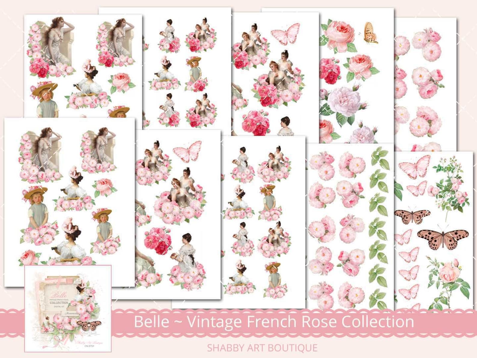 USA Letter: Belle Vintage French Rose Collection - Etsy
