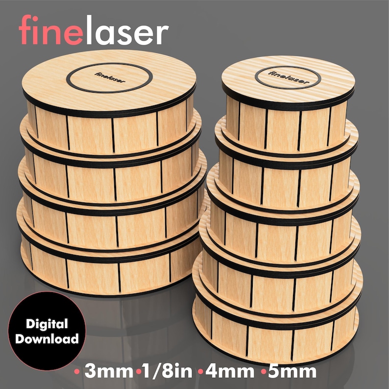 Laser Cut Round Box SVG Files: 9 Sizes, Glowforge Ready (digital ...