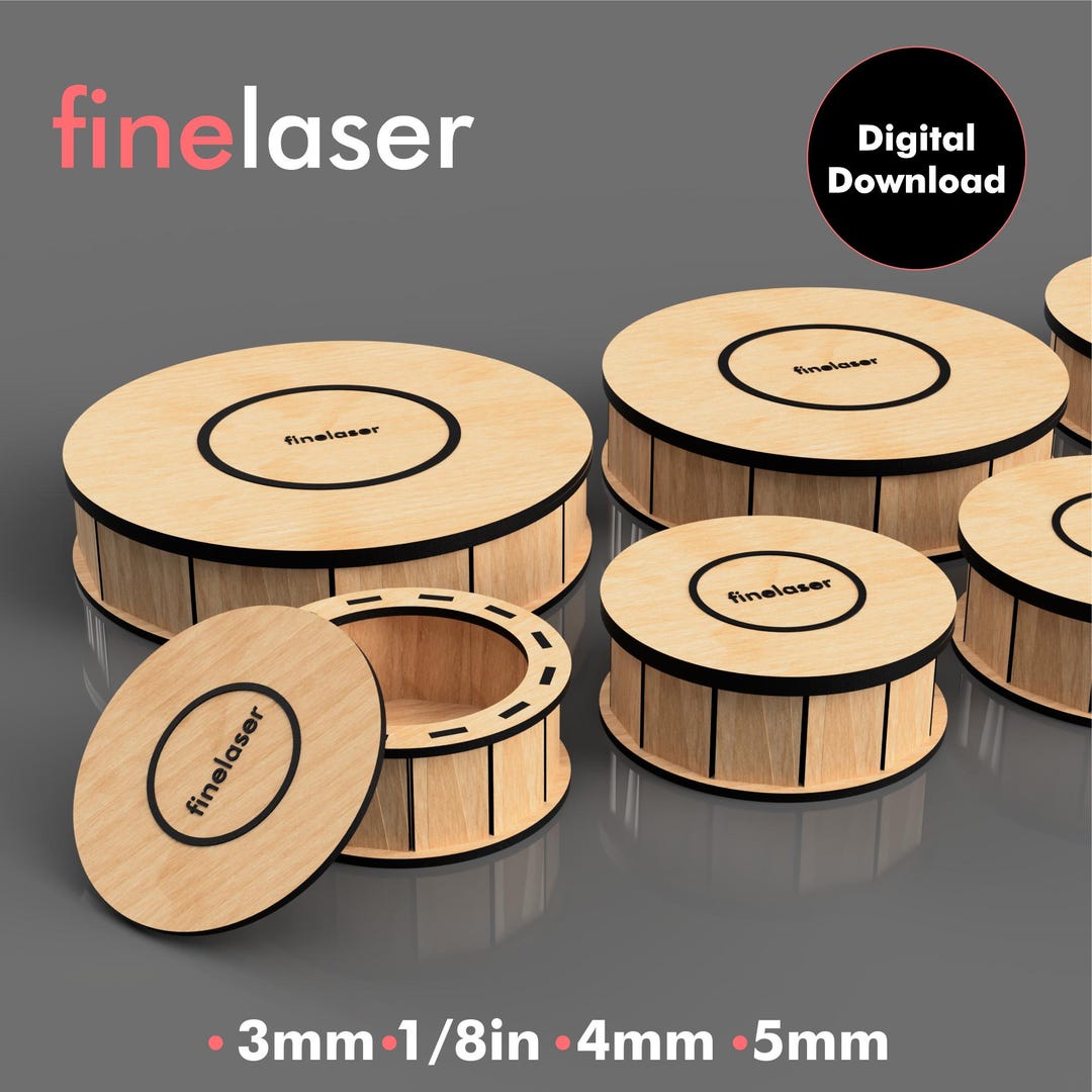 Laser Cut Round Box SVG Files: 9 Sizes, Glowforge Ready (digital ...
