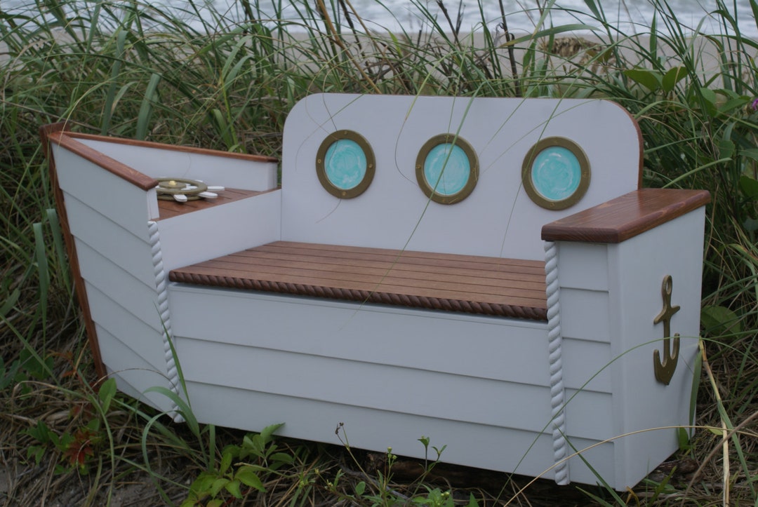 Storage Bench for Entryway Toy Chest Kids Nautical Handmade Nursery ...
