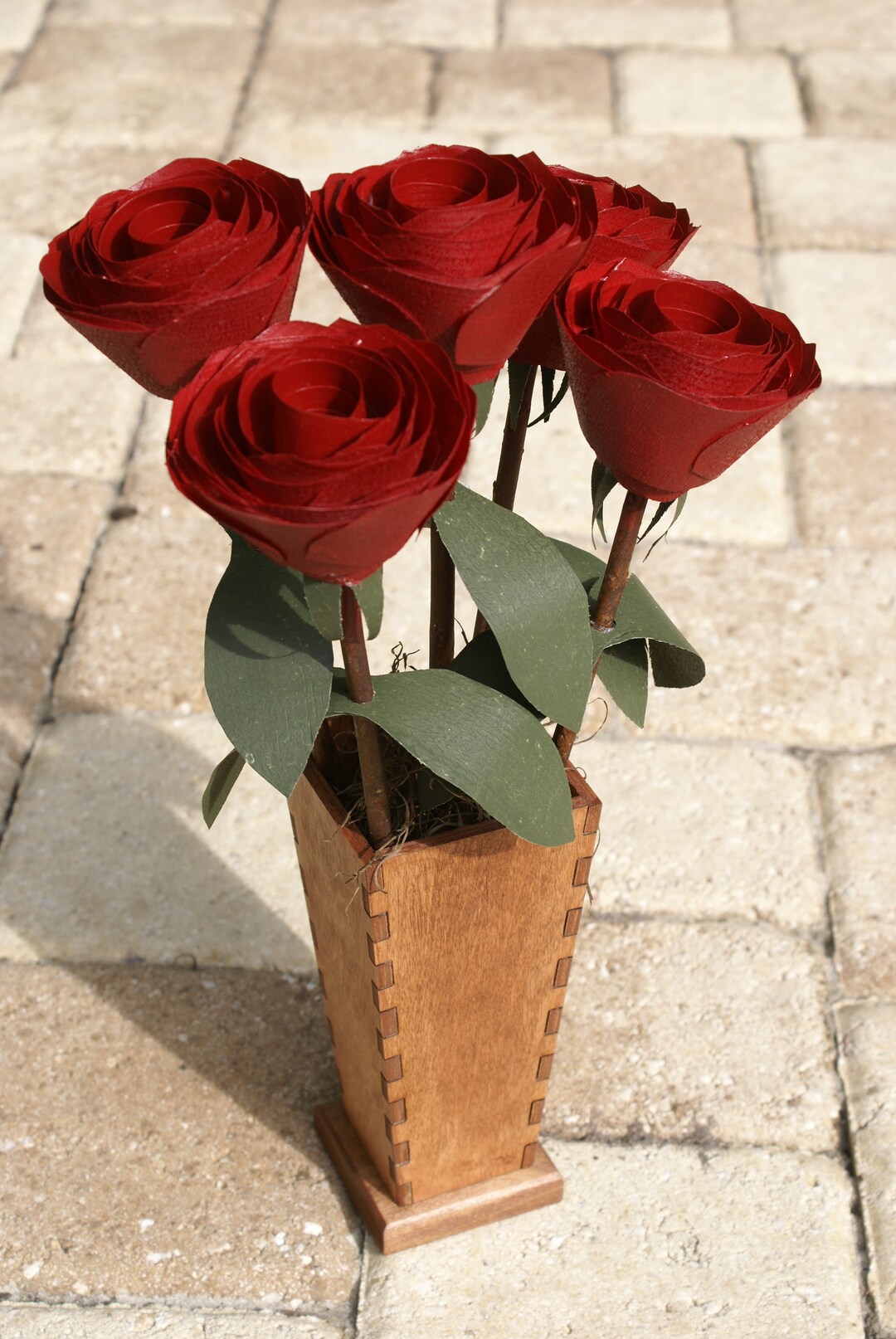 Handmade Wood Roses With Wooden Vase, 5 Red Wooden Roses, 5th ...