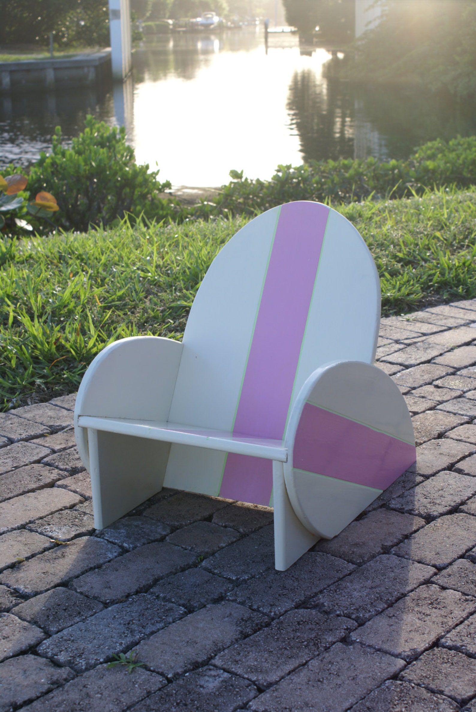 Kids Surfboard Chair With Pink Stripe, Nautical Nursery, Kids Bedroom ...