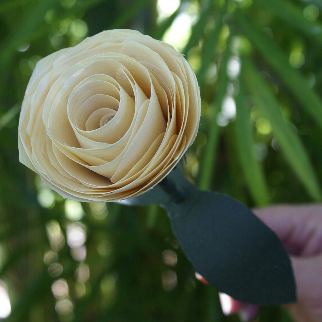 Wood Rose With Green Painted Stem, Handmade Wooden Rose, Anniversary ...