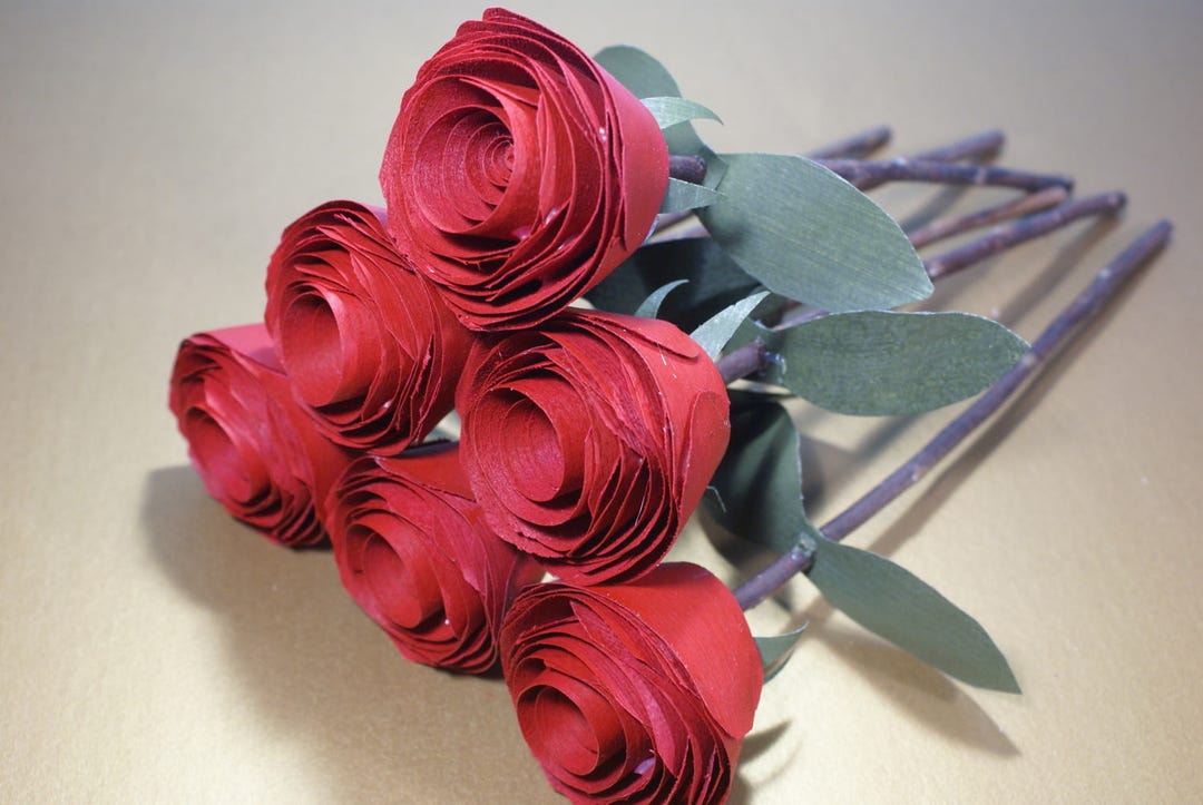 Handmade Wood Roses, 6 Red Wooden Roses on Real Tree Branch ...
