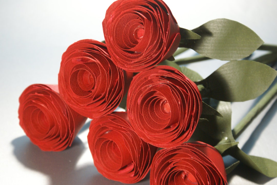 Handmade Wood Roses, 6 Red Wooden Roses, Anniversary Gift, Wooden ...