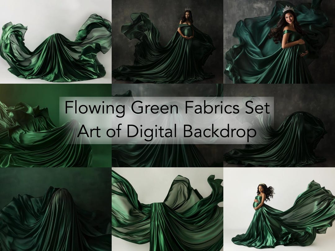 Flowing Green Fabrics Set Digital Backdrops, Maternity Backdrops ...
