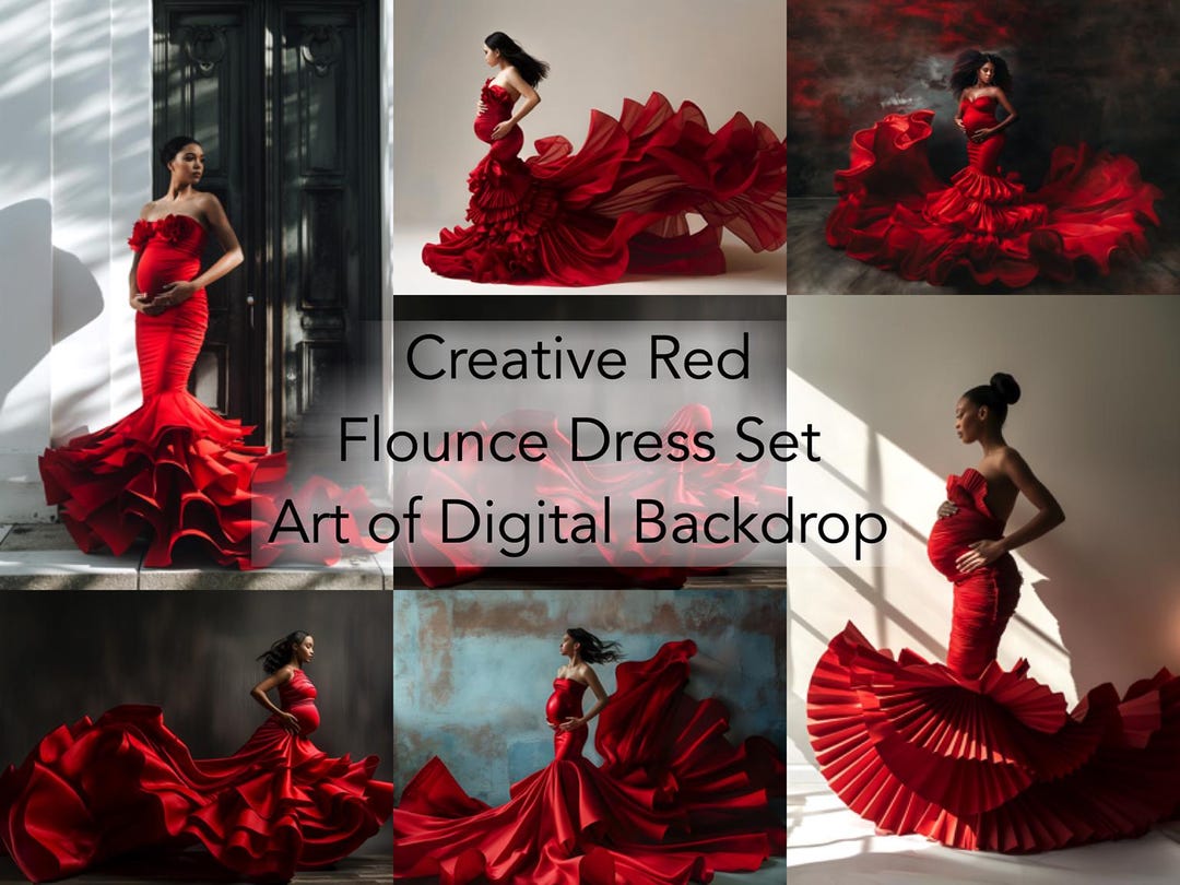 Creative Flounce High Fashion Red Dress Art Digital Backdrops Set ...