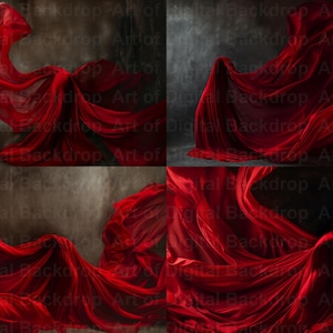Flying Red Fabric on Dark Background Digital Backdrops, Red Fabric ...