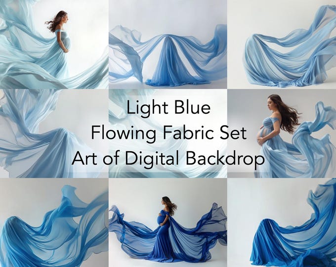 Blue Flowing Flying Fabric Dress Digital Backdrops – Maternity Portrait ...