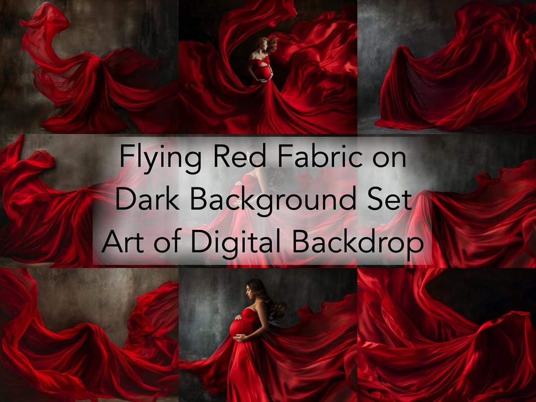 Flying Red Fabric on Dark Background Digital Backdrops, Red Fabric ...