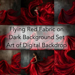 Flying Red Fabric on Dark Background Digital Backdrops, Red Fabric ...