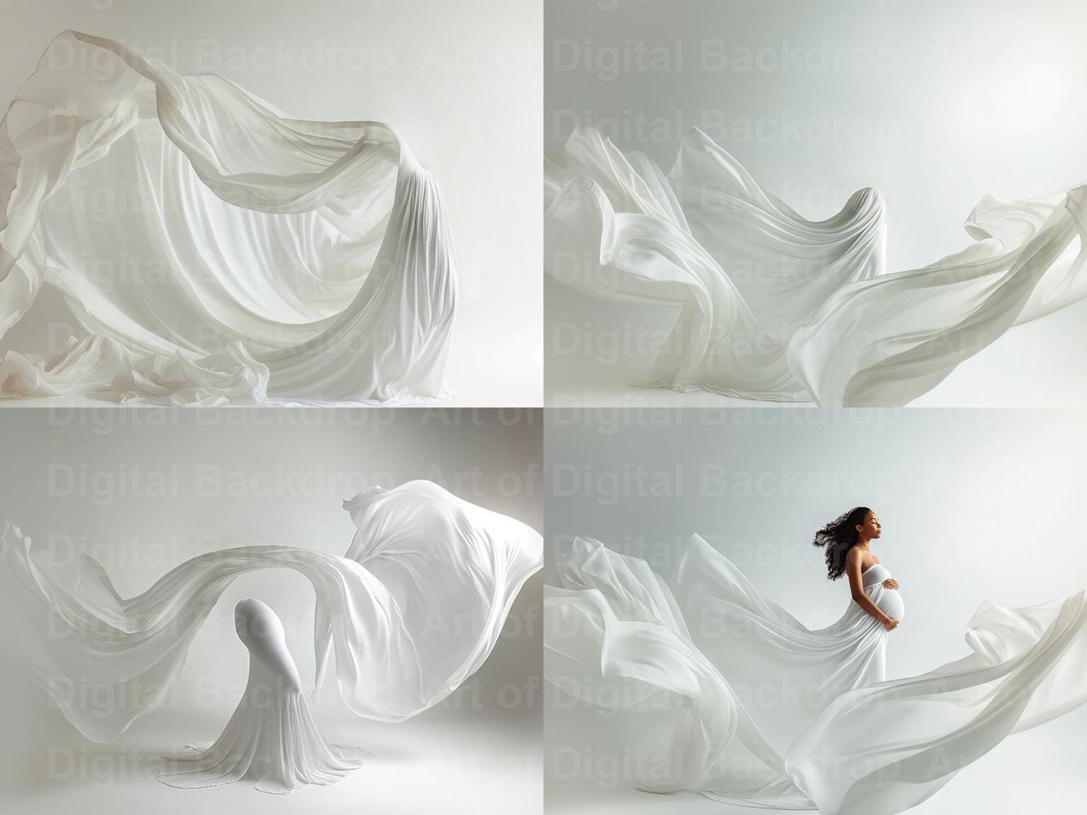 White Flowy Fabric Set 2 Digital Backdrops, Maternity Backdrops ...