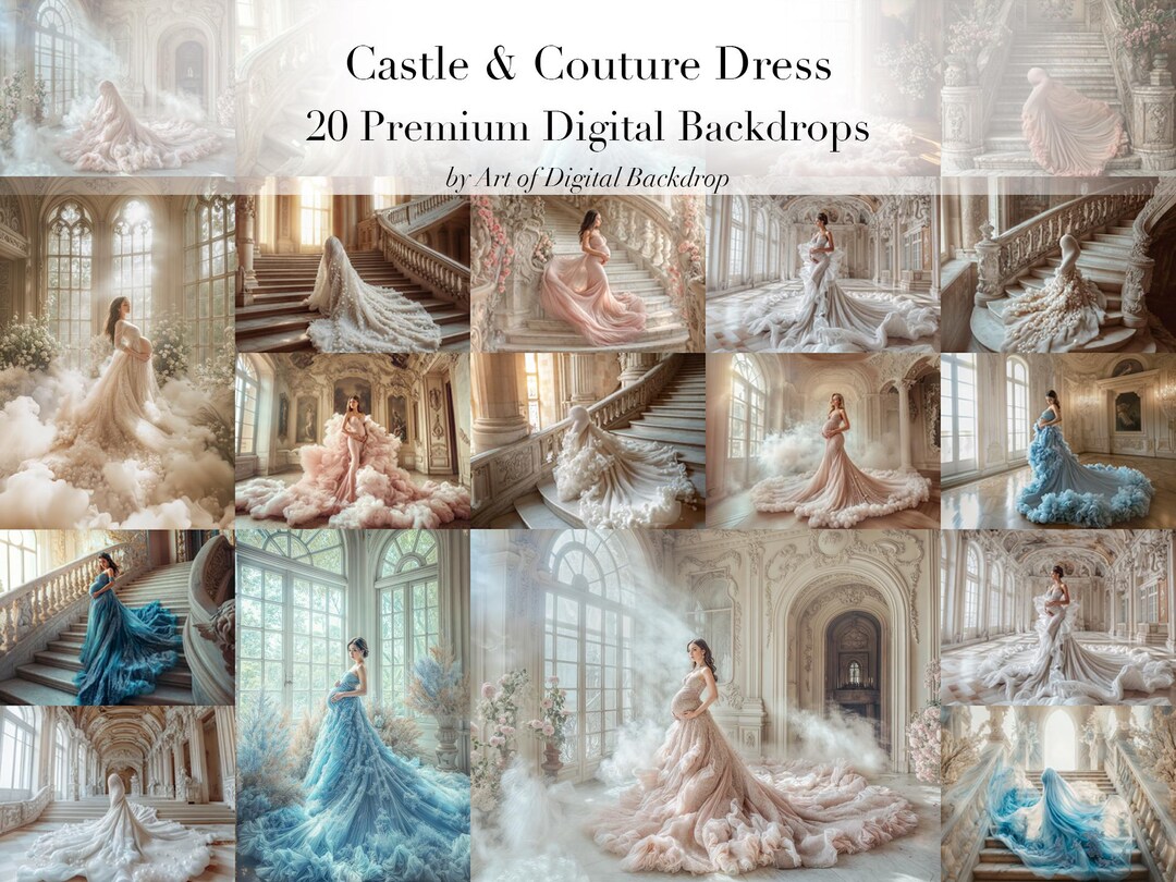 Floral Castle Pearl Dress Digital Backdrops - Castle Window Staircase ...