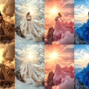 Sky, Clouds, Mountain & Flowing Flaying Fabric Dress Digital Backdrops ...