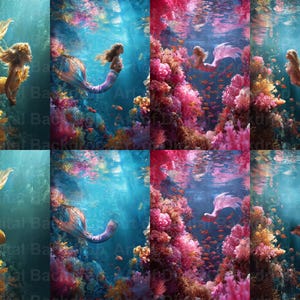 Colourful Swimming Mermaids Digital Backdrops - Fantasy Photo Art ...