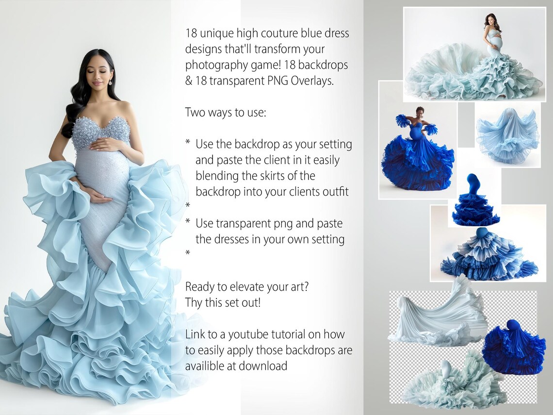 Blue Couture Dress Flowing Fabric Digital Backdrops – Maternity ...