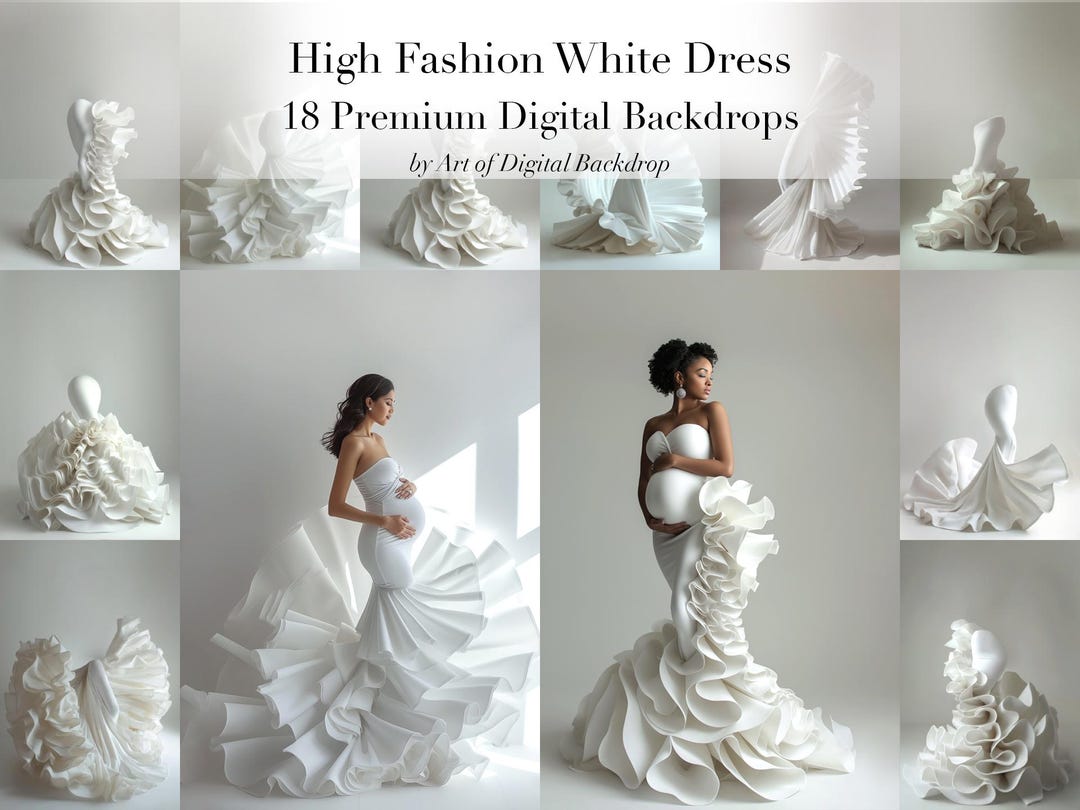 White Couture Flowing Flying Dress Digital Backdrops – High Fashion ...