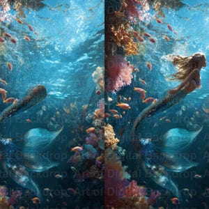 Colourful Swimming Mermaids Digital Backdrops - Fantasy Photo Art ...