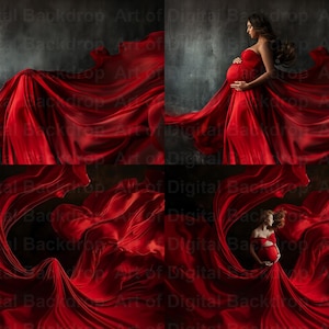 Flying Red Fabric on Dark Background Digital Backdrops, Red Fabric ...