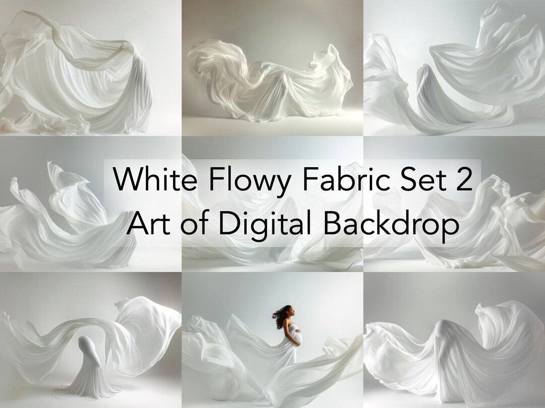 White Flowy Fabric Set 2 Digital Backdrops, Maternity Backdrops ...